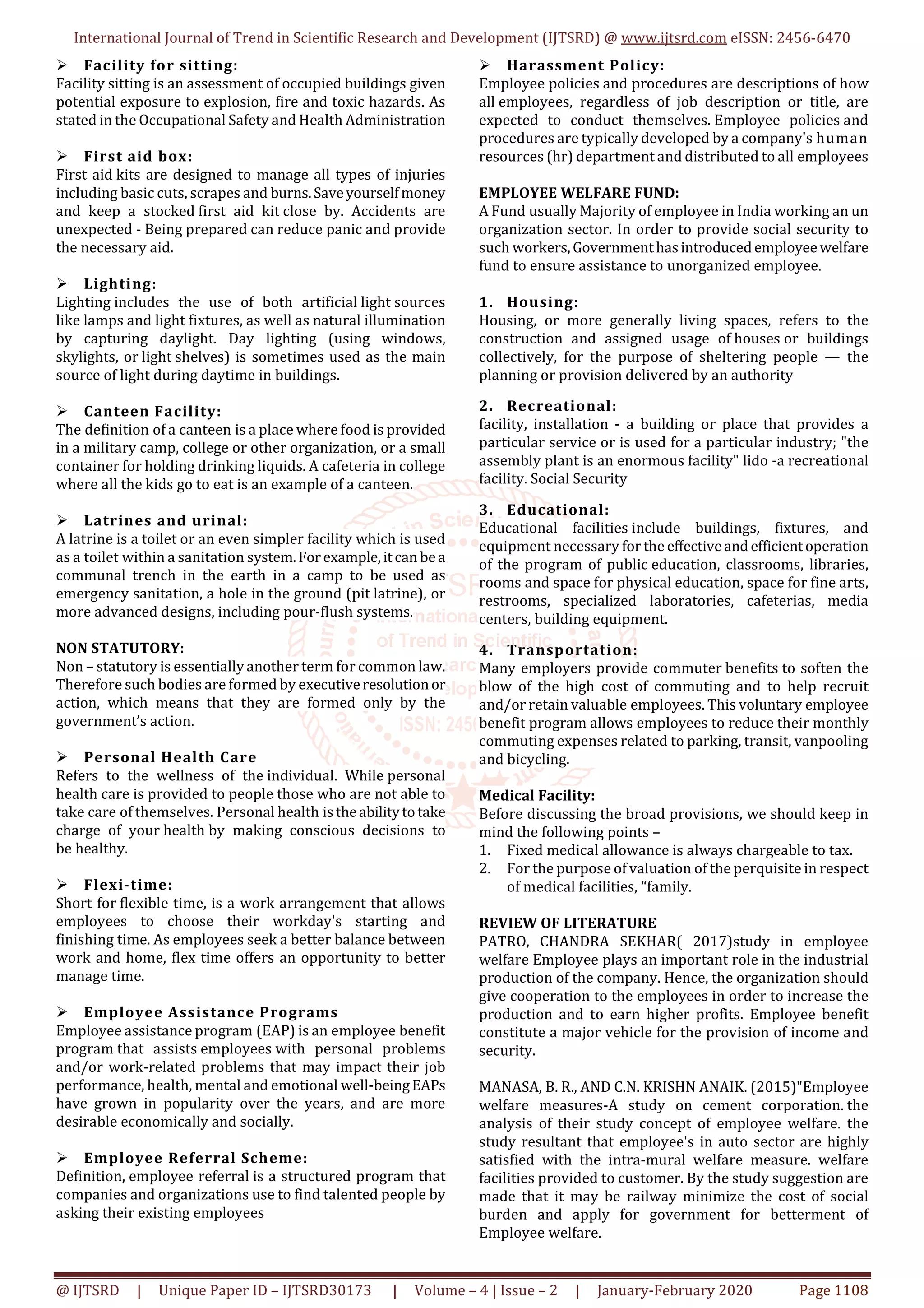 Employee Welfare in Manufacturing-Industry Literature Review | PDF