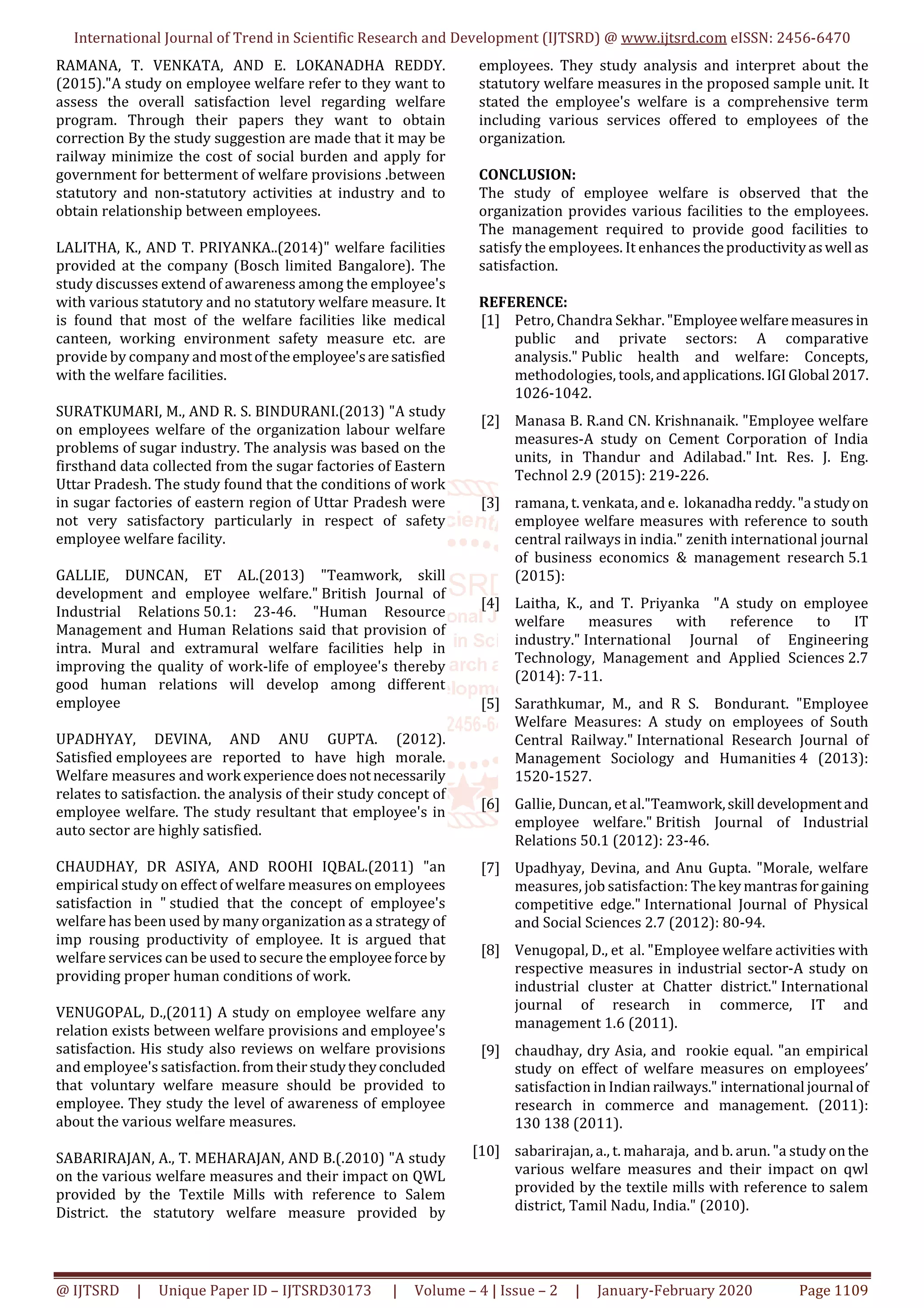 Employee Welfare in Manufacturing-Industry Literature Review | PDF