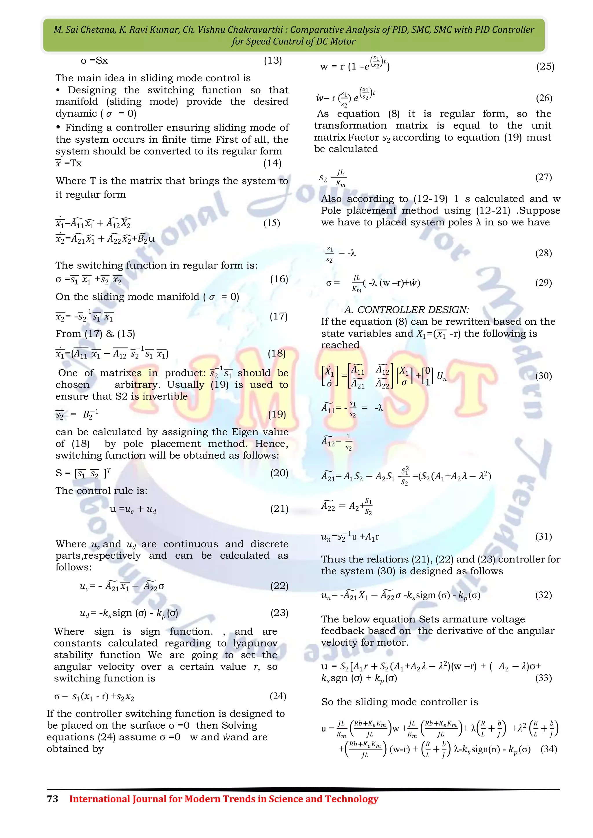 Comparative Analysis Of Pid Smc Smc With Pid Controller For Speed