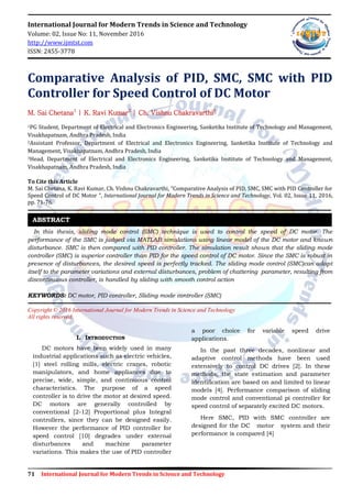 Comparative Analysis of PID, SMC, SMC with PID Controller for Speed Control of DC Motor | PDF