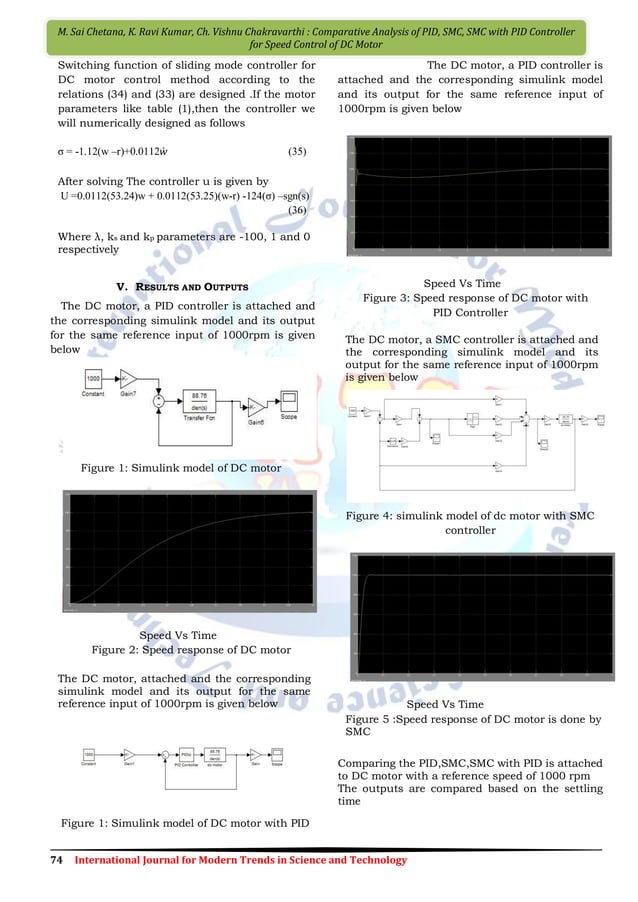Comparative Analysis of PID, SMC, SMC with PID Controller for Speed Control of DC Motor | PDF
