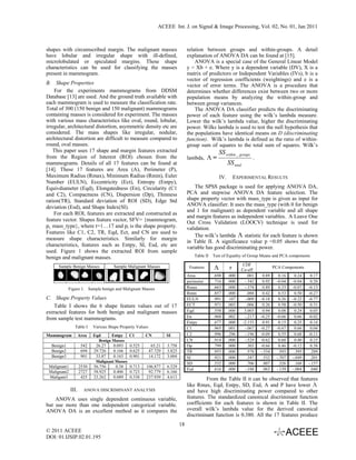 Feature Selection using Stepwise ANOVA Discriminant Analysis for Mammogram Mass Classification | PDF