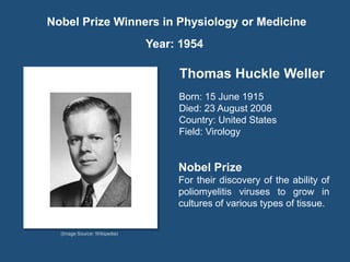 Nobel Prize in Physiology or Medicine (1951 to 1960) – Part 6 | PPTX