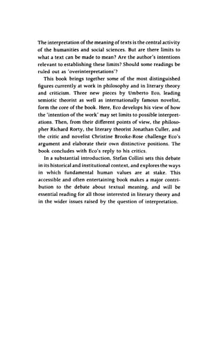 Interpretation and overinterpretation Eco | PDF