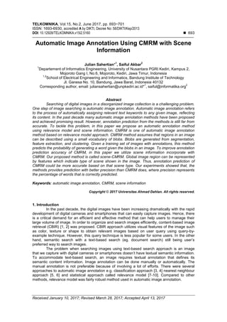 Automatic Image Annotation Using CMRM with Scene Information | PDF