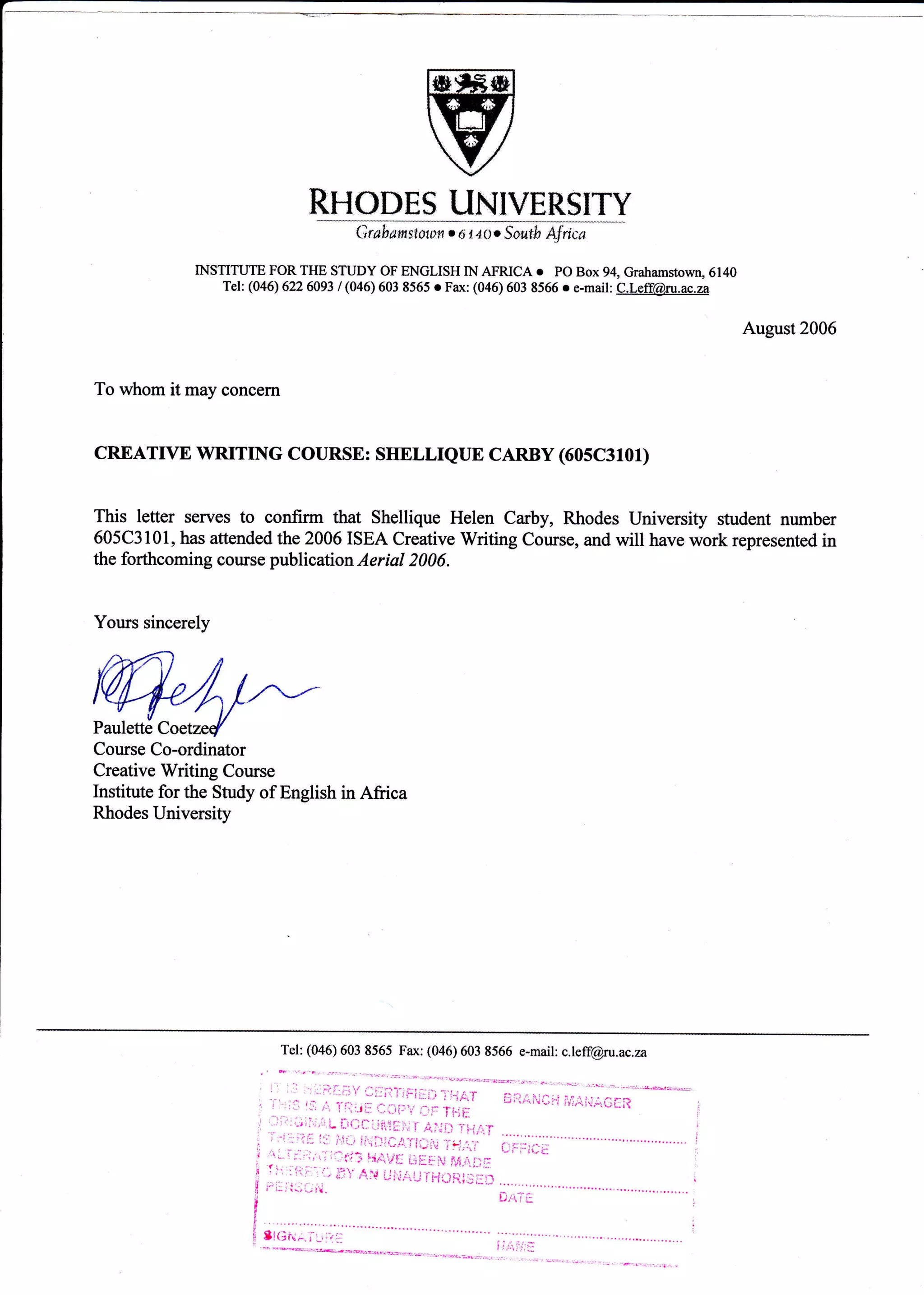 Creative writing course certificate | PDF