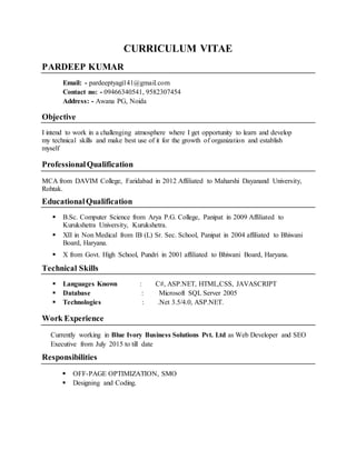 Pardeep Resume -Web developer | PDF