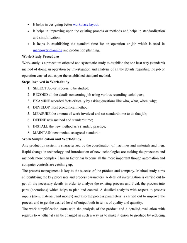 195846452 work-study-layout | DOC | Mechanical and Industrial Engineering Industry | Industries