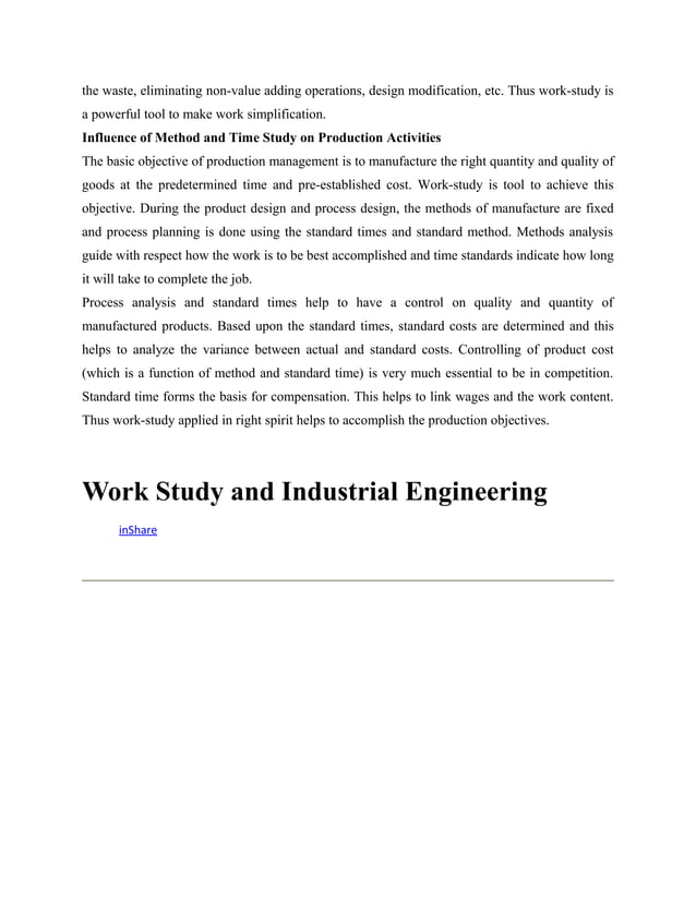 195846452 work-study-layout | DOC | Mechanical and Industrial Engineering Industry | Industries