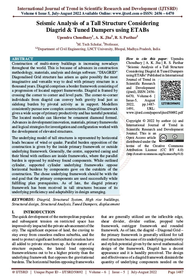 Seismic Analysis of a Tall Structure Considering Diagrid and Tuned Dampers using ETABs | PDF