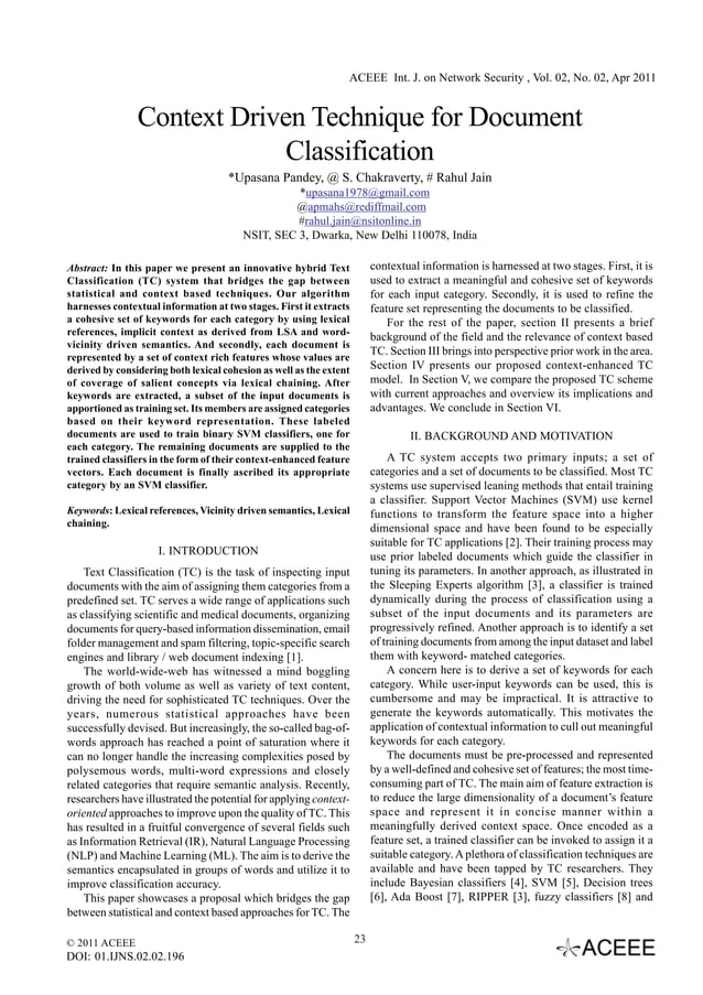 Context Driven Technique for Document Classification | PDF | Internet | Computing