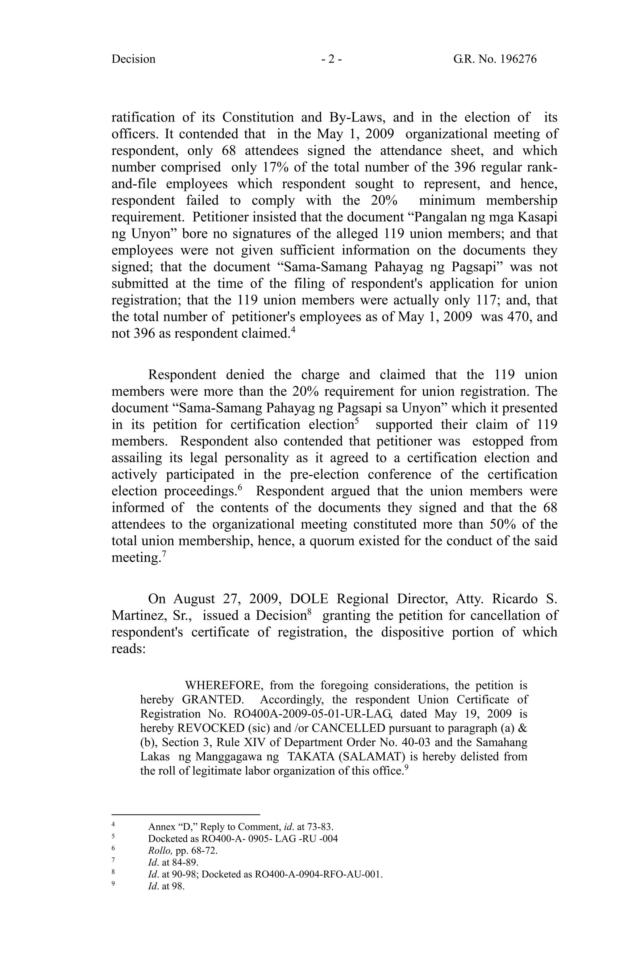Takata (Philippines) Corporation vs. Bureau of Labor Relations and Samahang Lakas Manggagawa ng ...