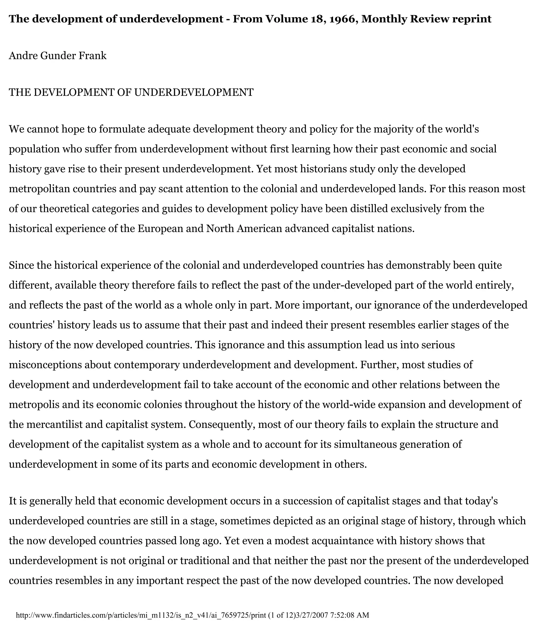 1966 frank-development of underdevelopment | PDF