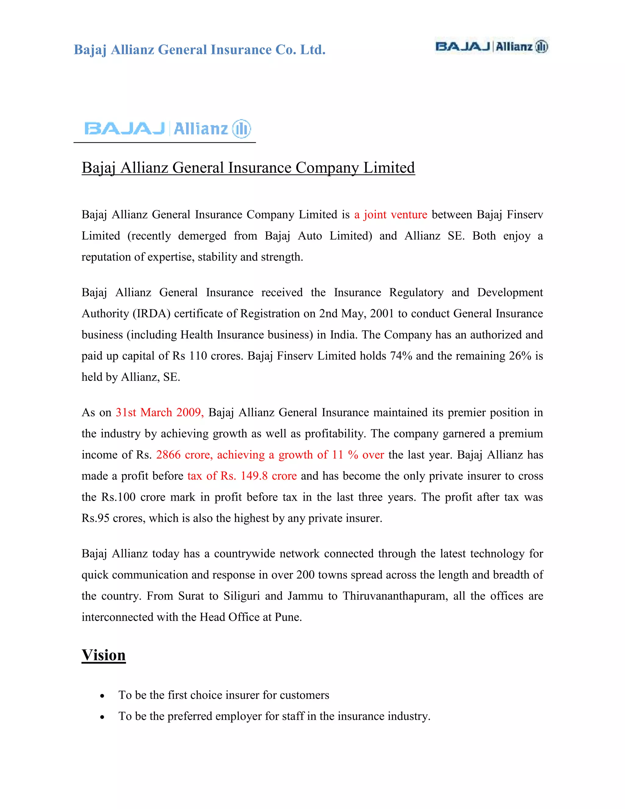 19698293 bajaj-allianz-general-insurance-trianing-report | DOCX