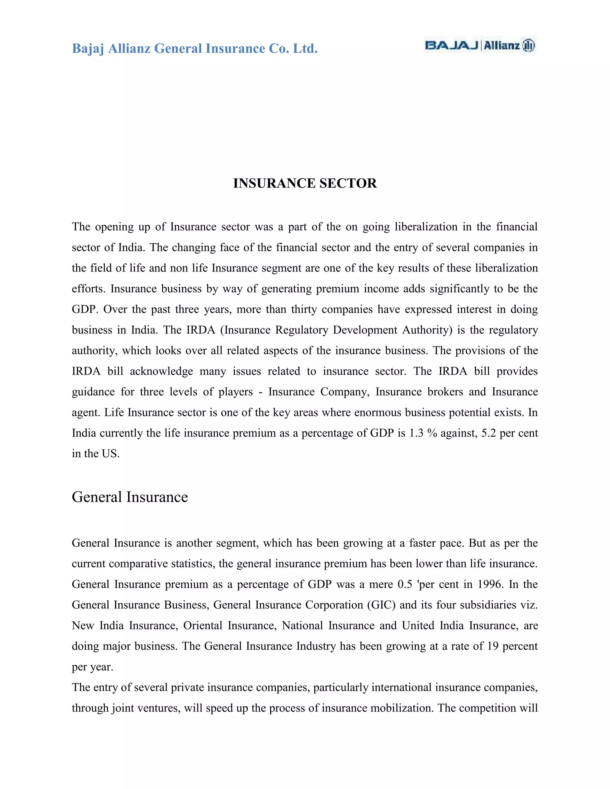 19698293 bajaj-allianz-general-insurance-trianing-report | DOCX