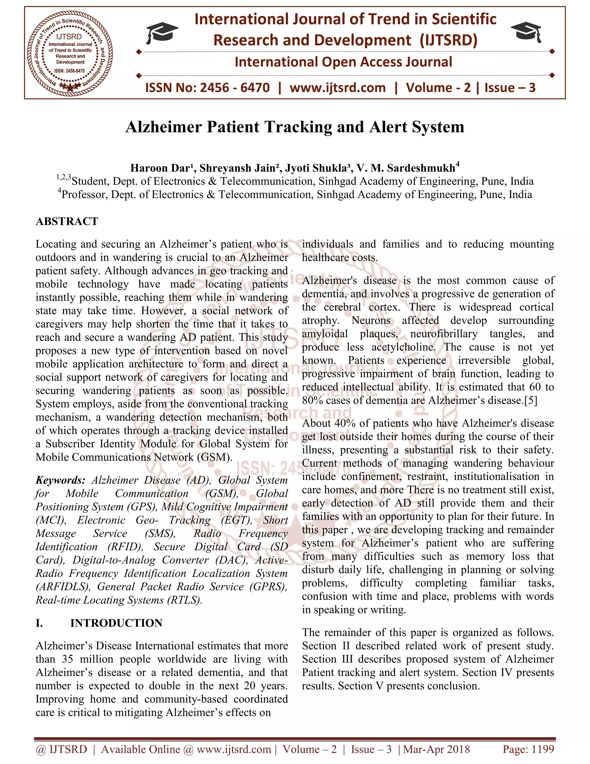Alzheimer Patient Tracking and Alert System | PDF