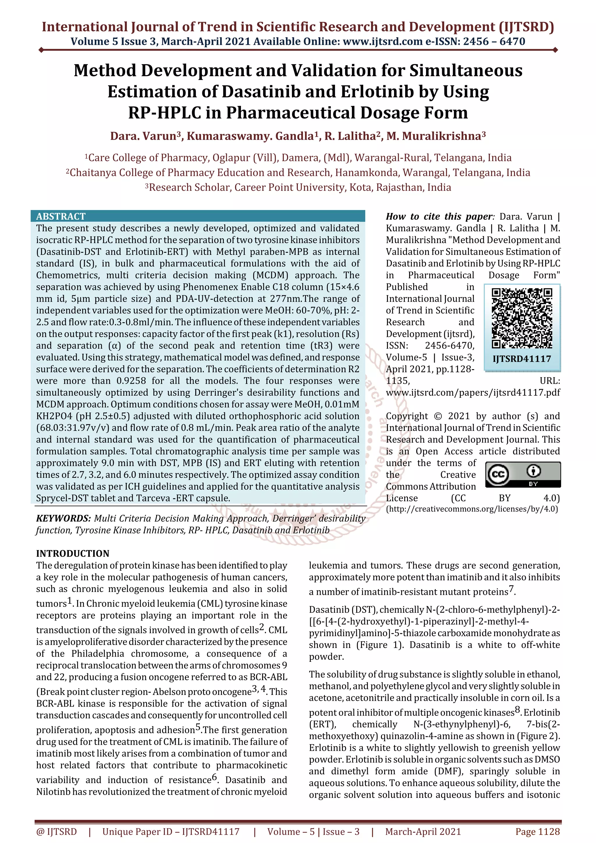 Method Development and Validation for Simultaneous Estimation of Dasatinib and Erlotinib by ...