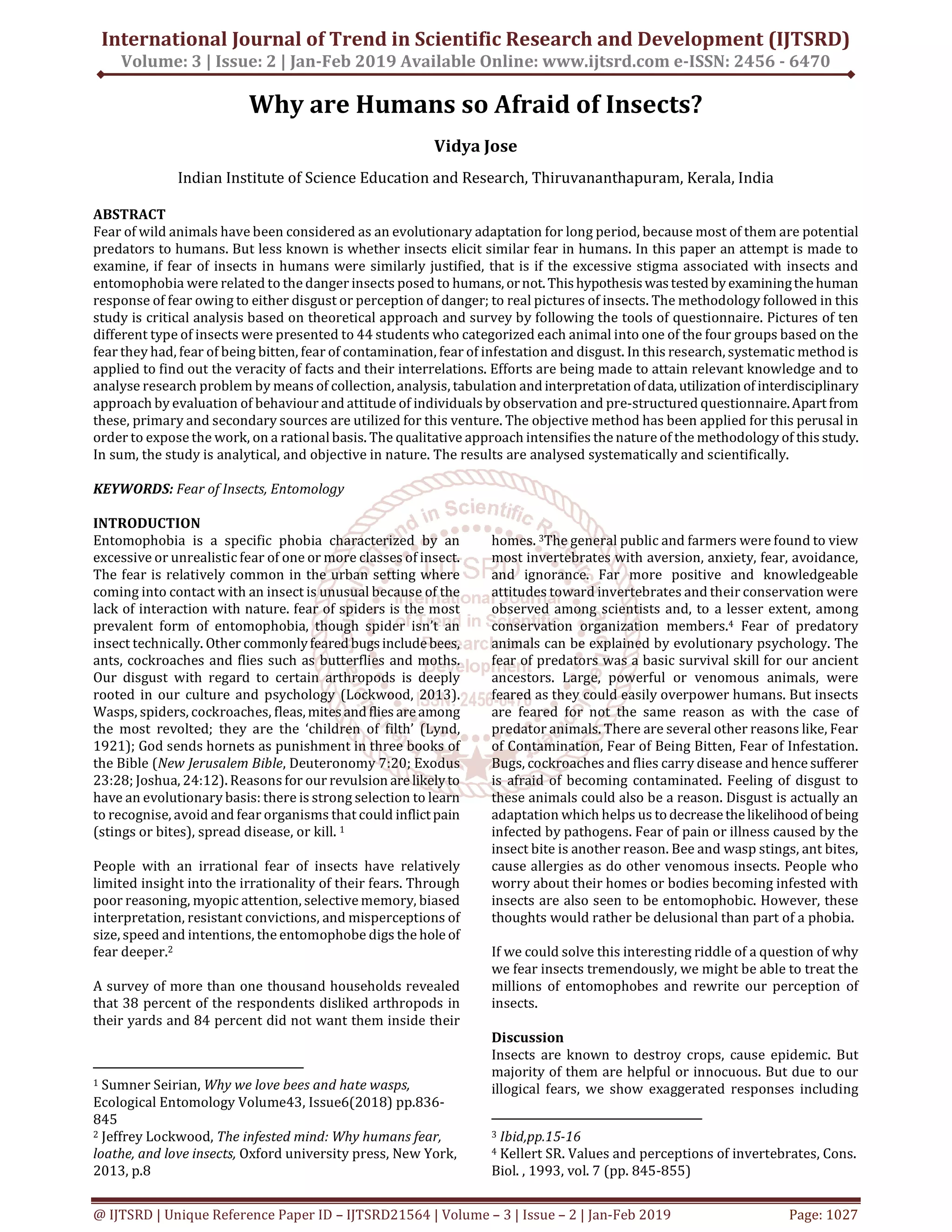 Why are Humans so Afraid of Insects | PDF