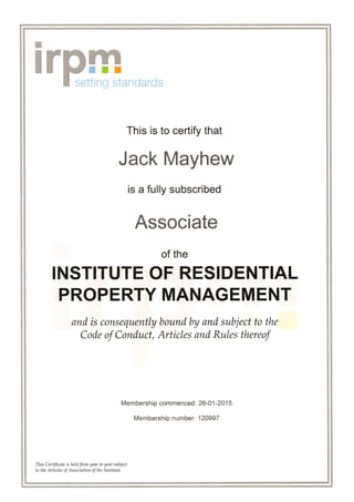IRPM Exam Associate Certificate A4 (Jack Mayhew) | PDF