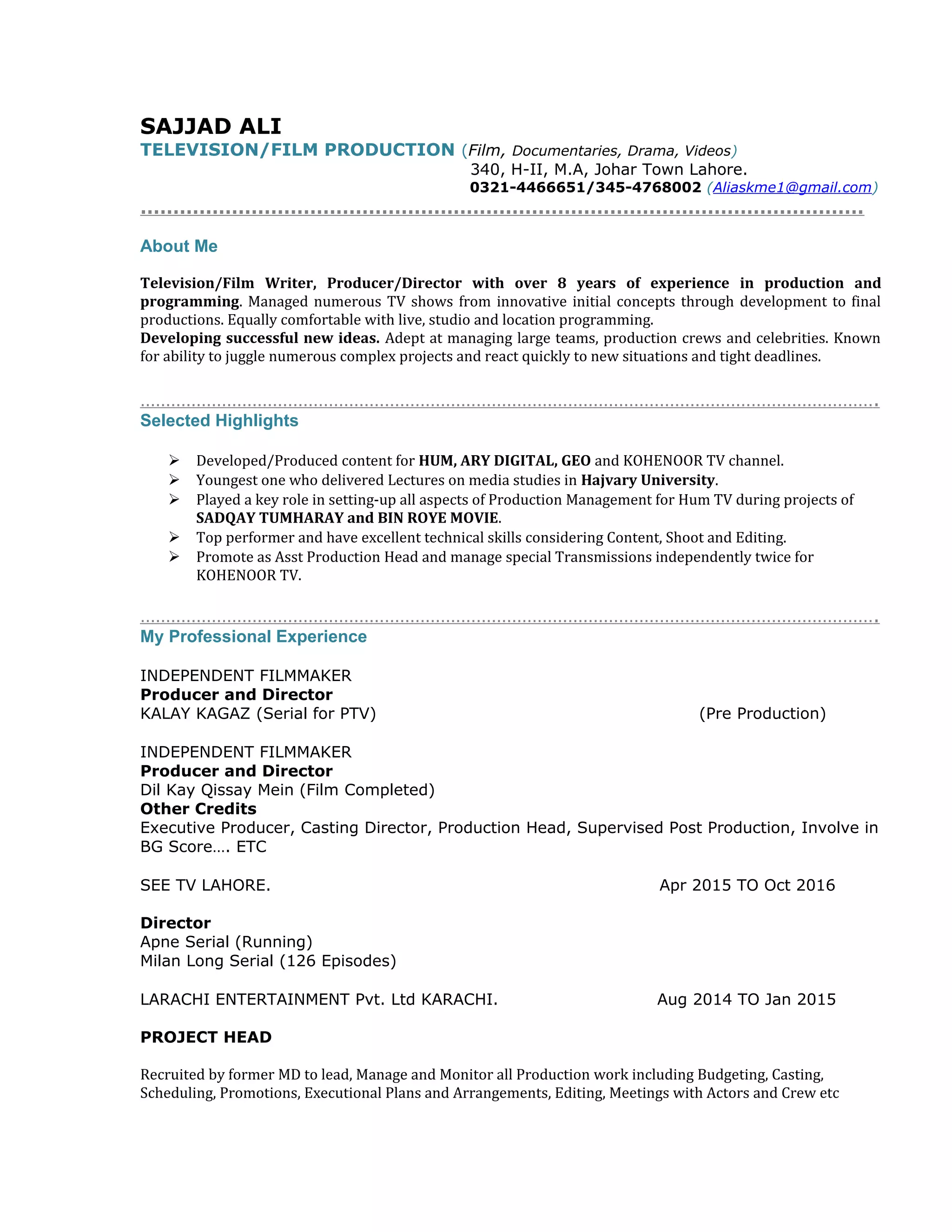 ALI SAJJAD RESUME Final | PDF
