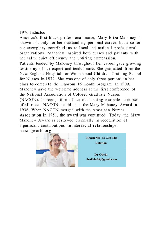 1976 InducteeAmericas first black professional nurse, Mary Eliz | PDF
