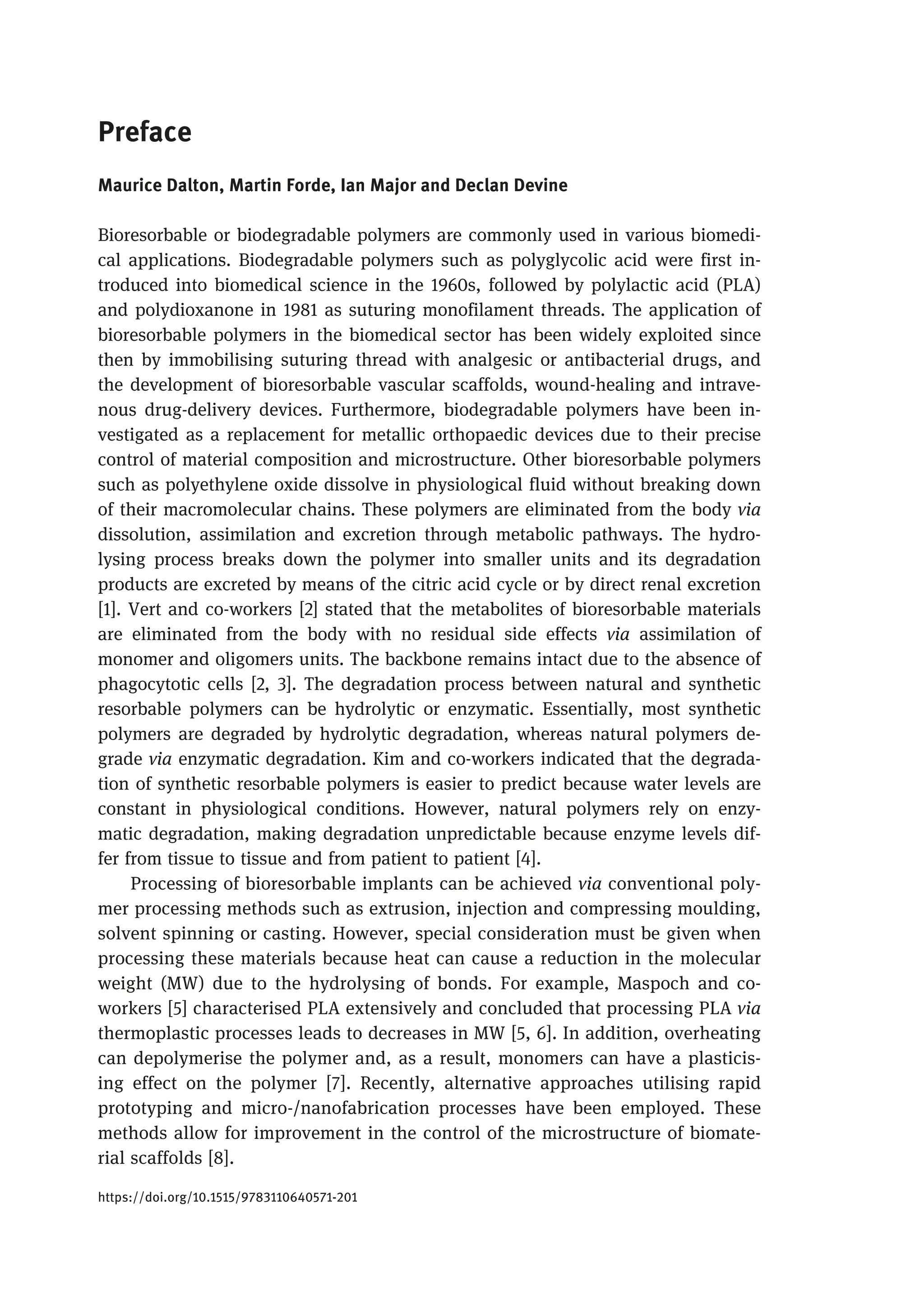 Bioresorbable Polymers Biomedical Applications 2nd Edition Declan ...