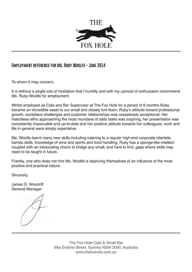 Ruby Woolfe reference | PDF | Business and Finance