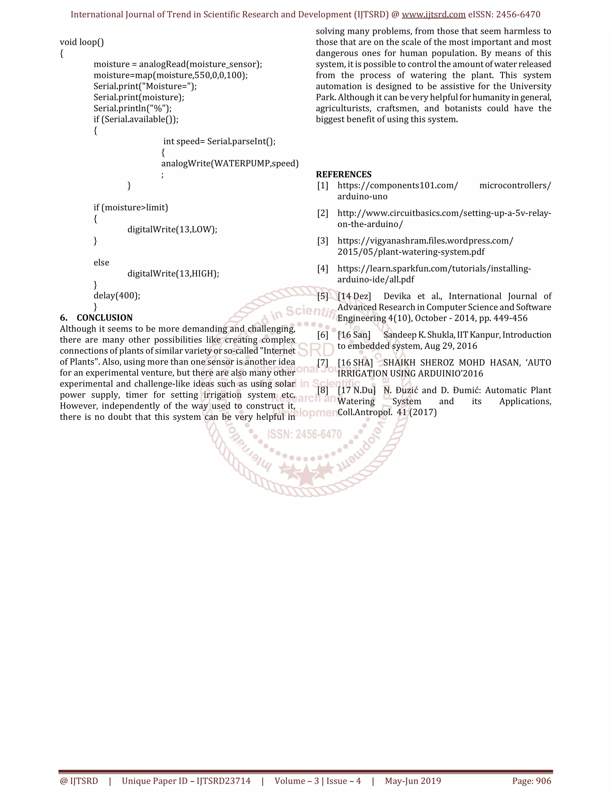Automatic Plant Watering System Using Arduino Uno For University Park Pdf