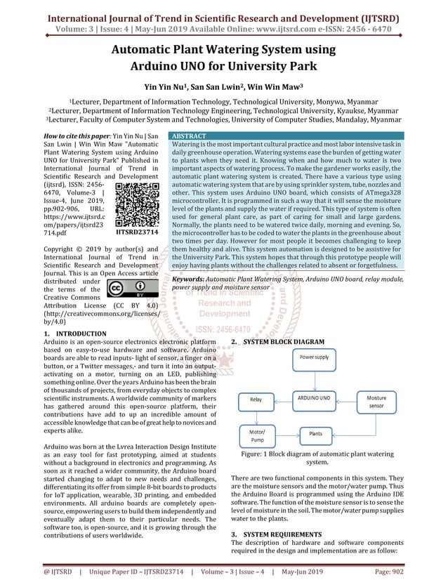 Automatic Plant Watering System using Arduino UNO for University Park | PDF