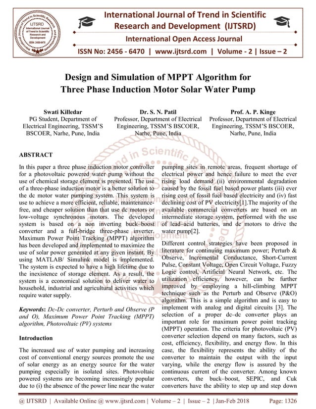 Design And Simulation Of Mppt Algorithm For Three Phase Induction Motor Solar Water Pump Pdf