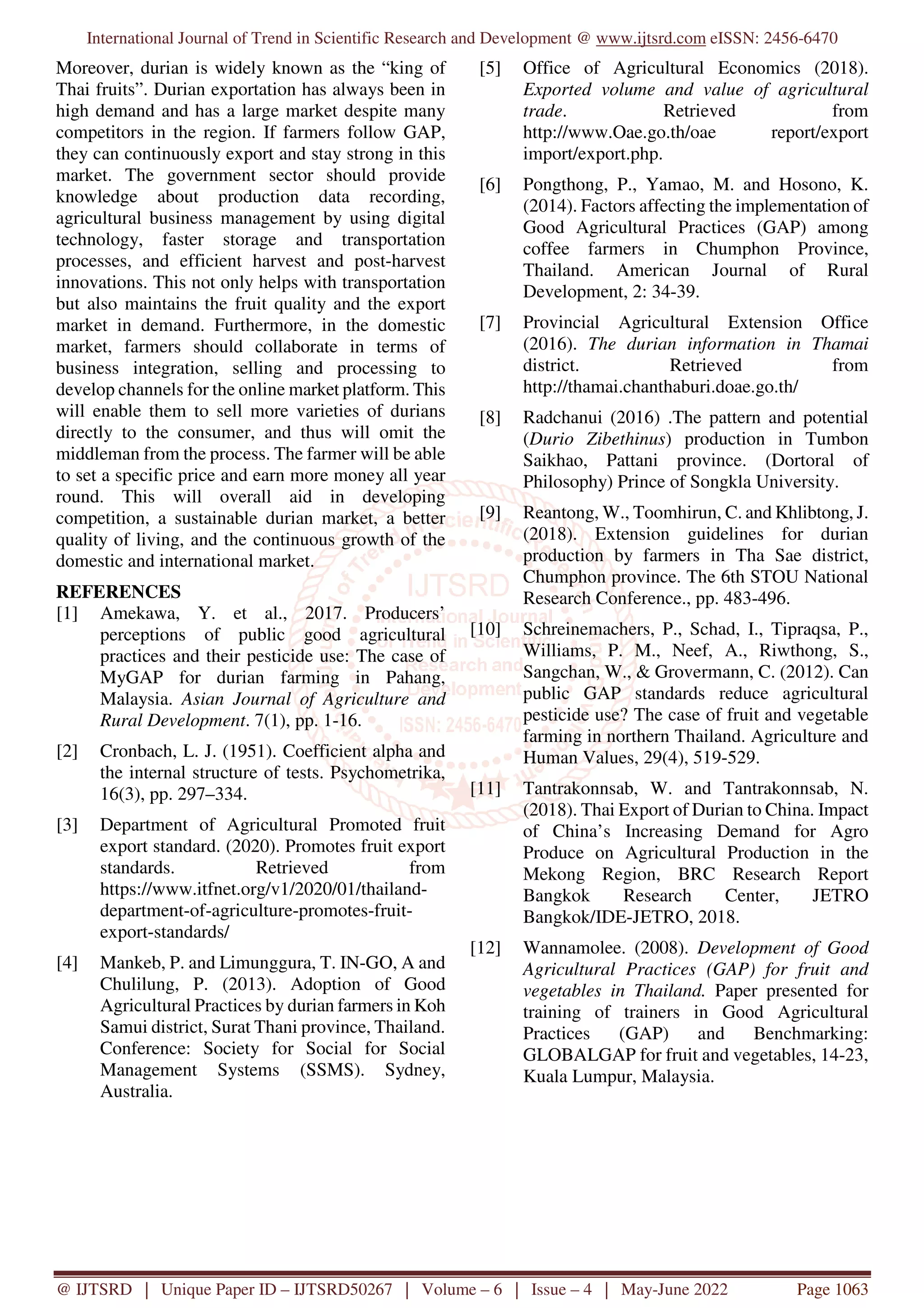 Factors Affecting Good Agricultural Practices GAP Standard by Durian ...
