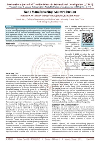 Nano Manufacturing An Introduction | PDF