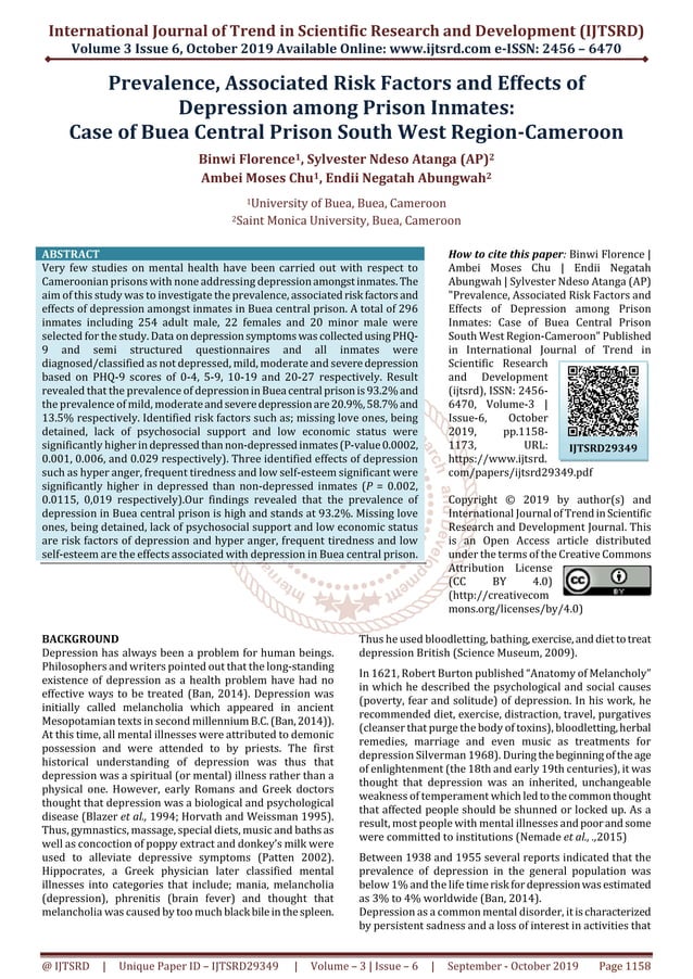 Prevalence, Associated Risk Factors and Effects of Depression among ...
