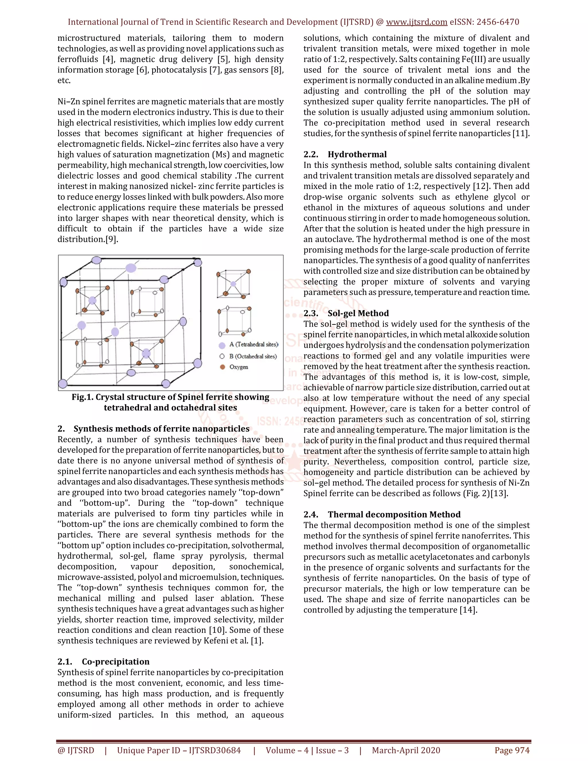 Spinel Ferrite Nanoparticles Synthesis, Characterization and Applications | PDF