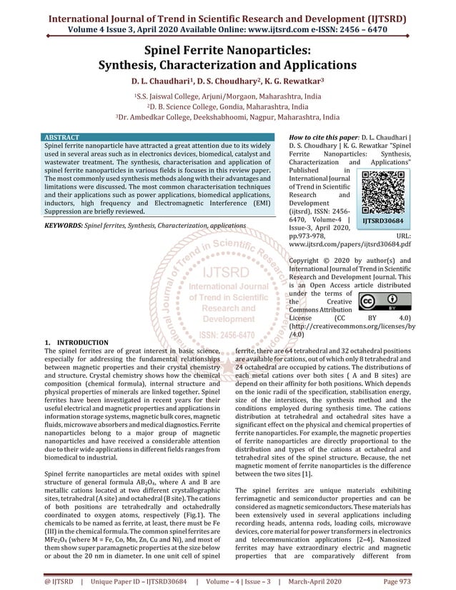 Spinel Ferrite Nanoparticles Synthesis, Characterization and ...