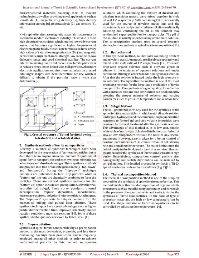 Spinel Ferrite Nanoparticles Synthesis, Characterization and Applications | PDF