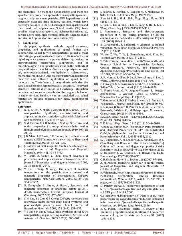 Spinel Ferrite Nanoparticles Synthesis, Characterization and ...