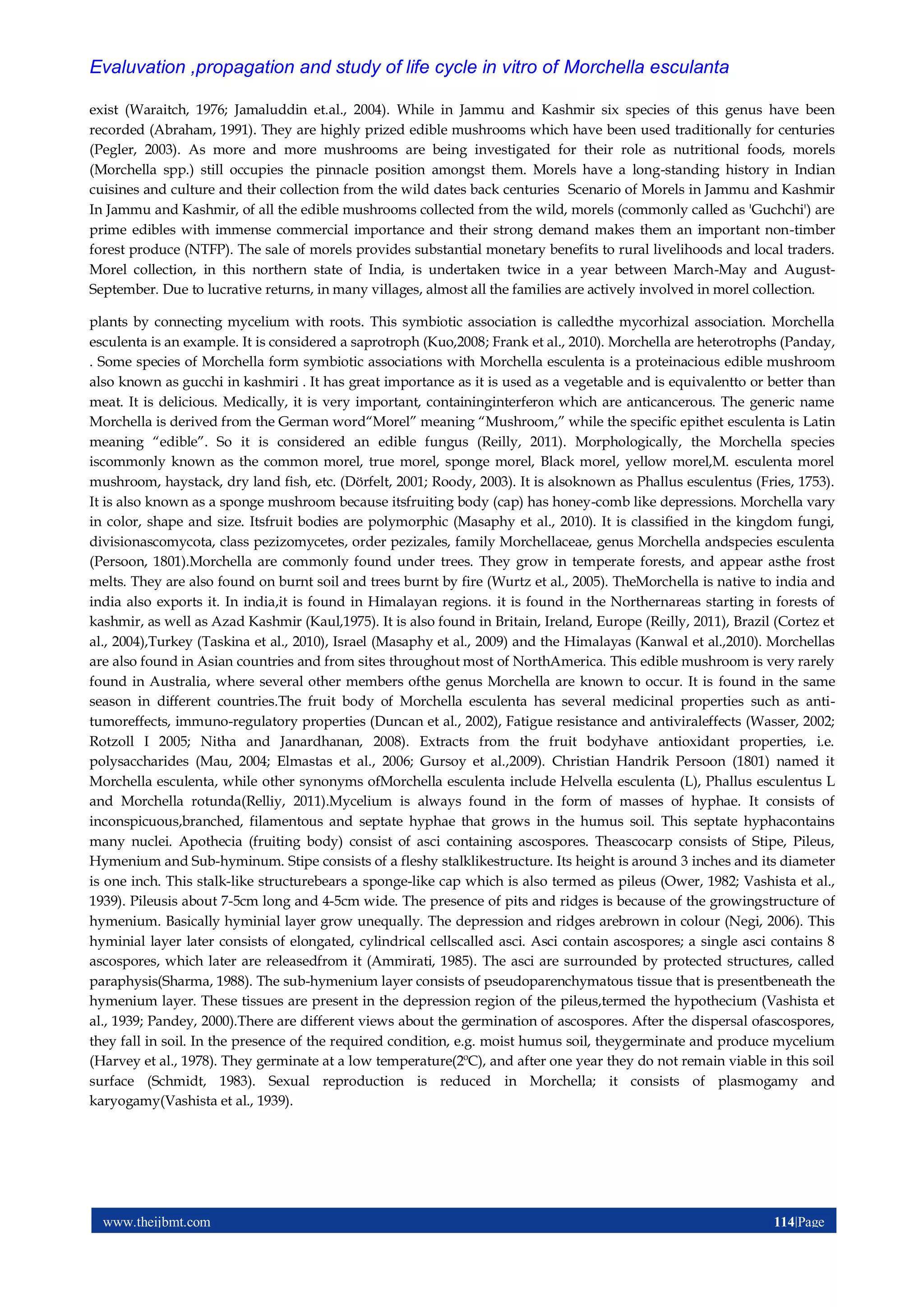 Evaluvation, propagation and study of life cycle in vitro of Morchella ...