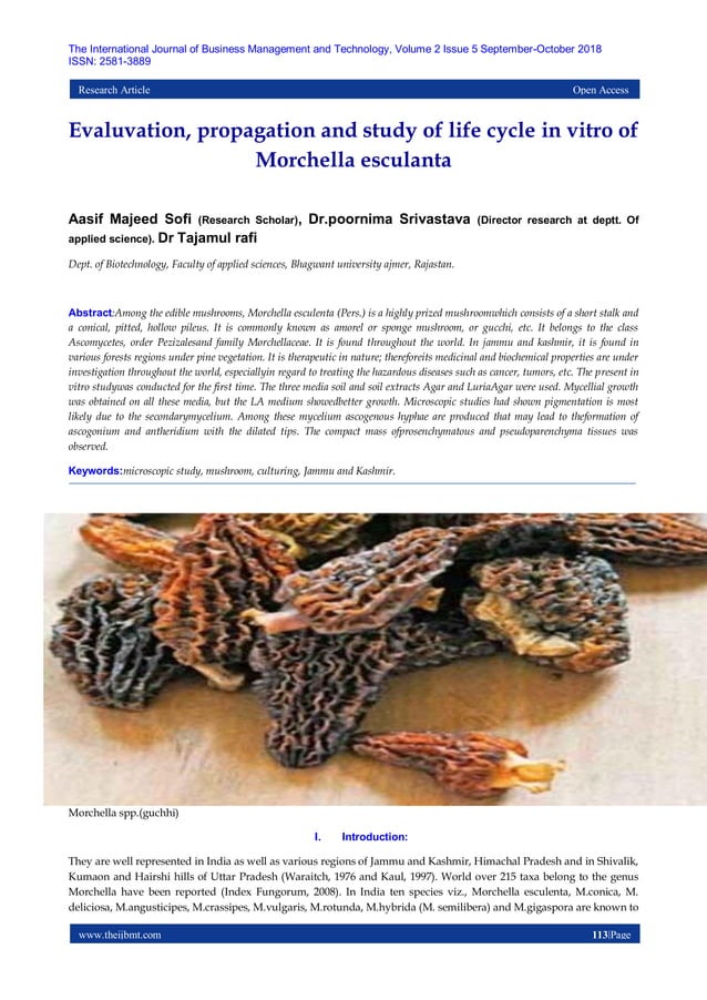 Evaluvation, propagation and study of life cycle in vitro of Morchella ...