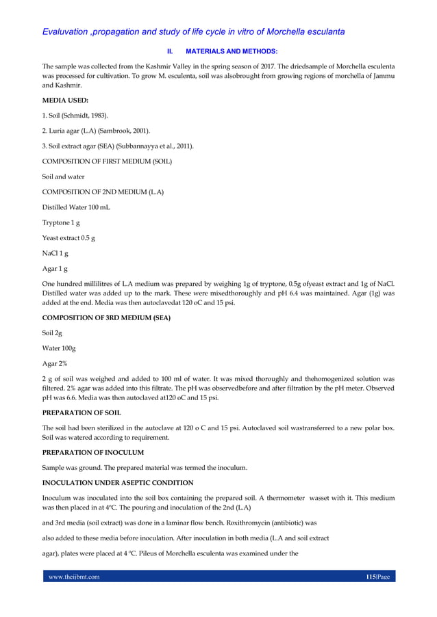 Evaluvation, propagation and study of life cycle in vitro of Morchella ...