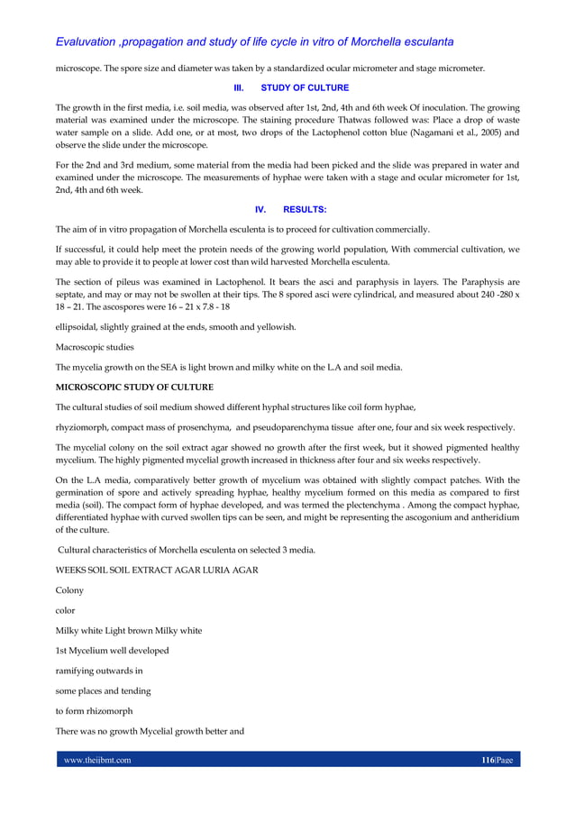 Evaluvation, propagation and study of life cycle in vitro of Morchella ...