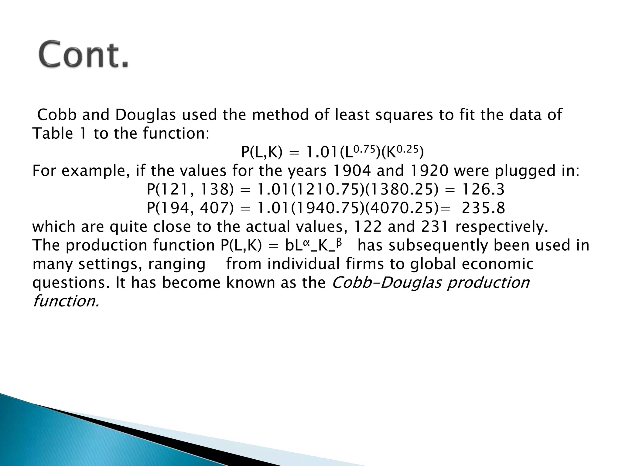 COBB DOUGLAS PRODUCTION FUNCTION THEORY | PPTX