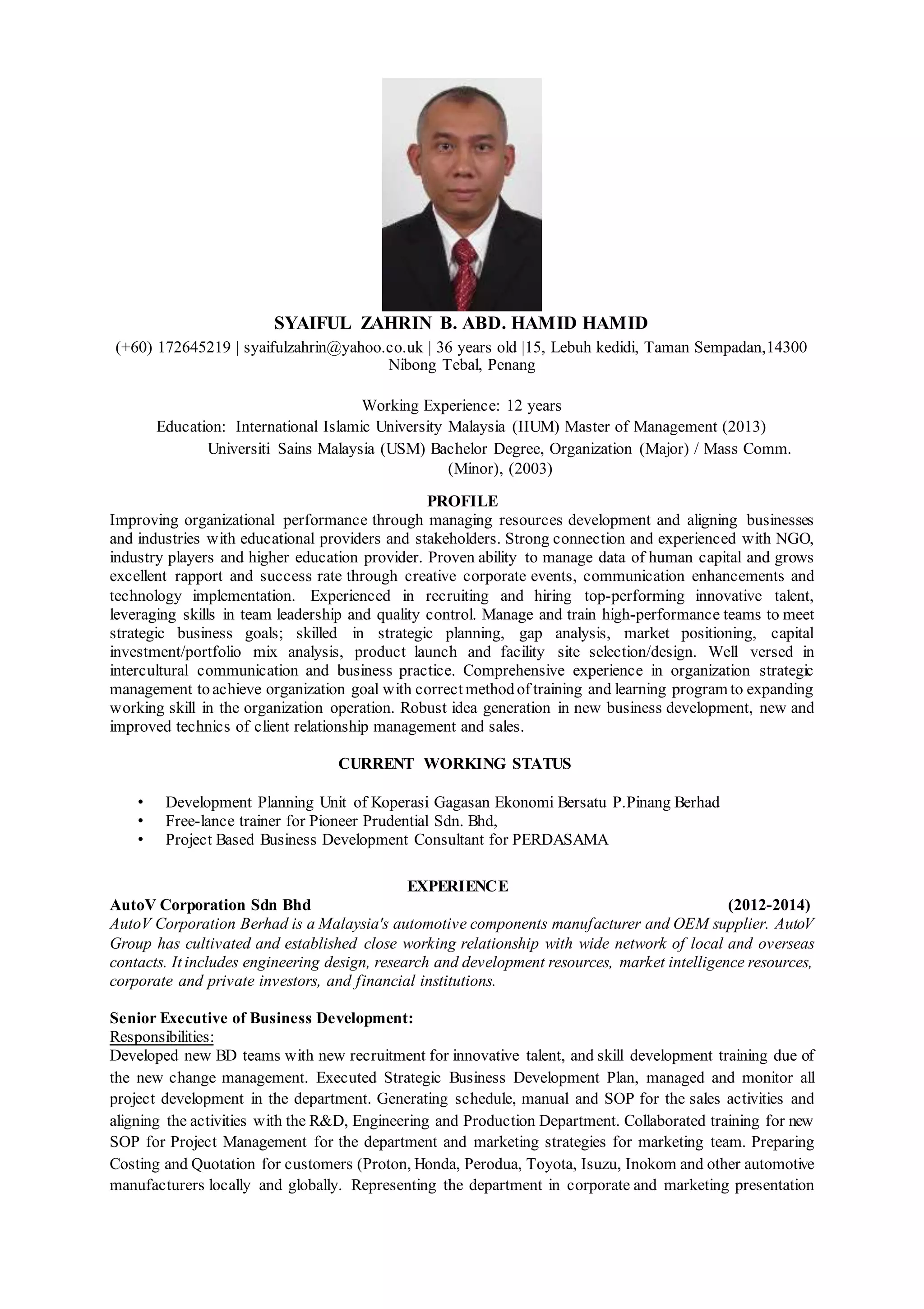 2015 Syaiful Zahrin Resume words | PDF