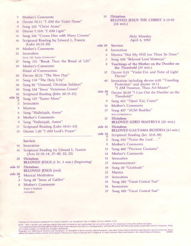 The Summit Lighthouse: 1983 conclave of the friends of christ liner ...