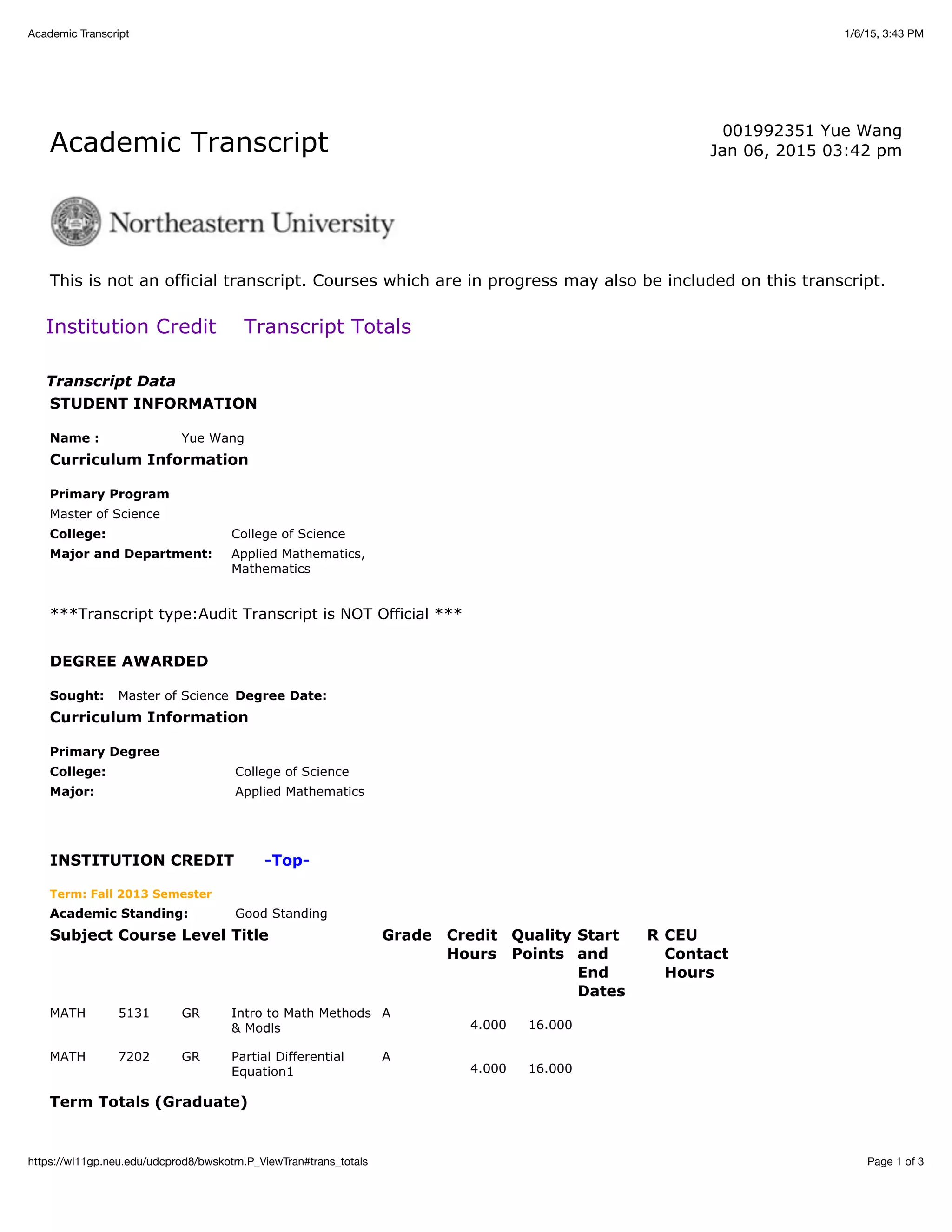 Academic Transcript | PDF