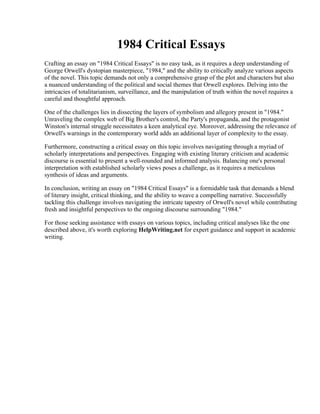 1984 Critical Essays | PDF