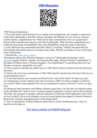 1984 Essay Questions | PDF | Fiction | Books and Literature