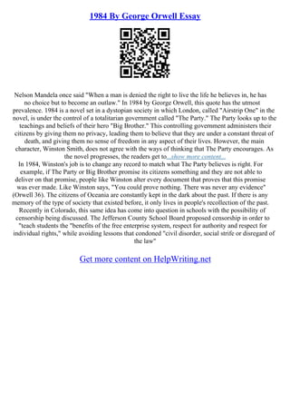 1984 Essay Questions | PDF | Fiction | Books and Literature
