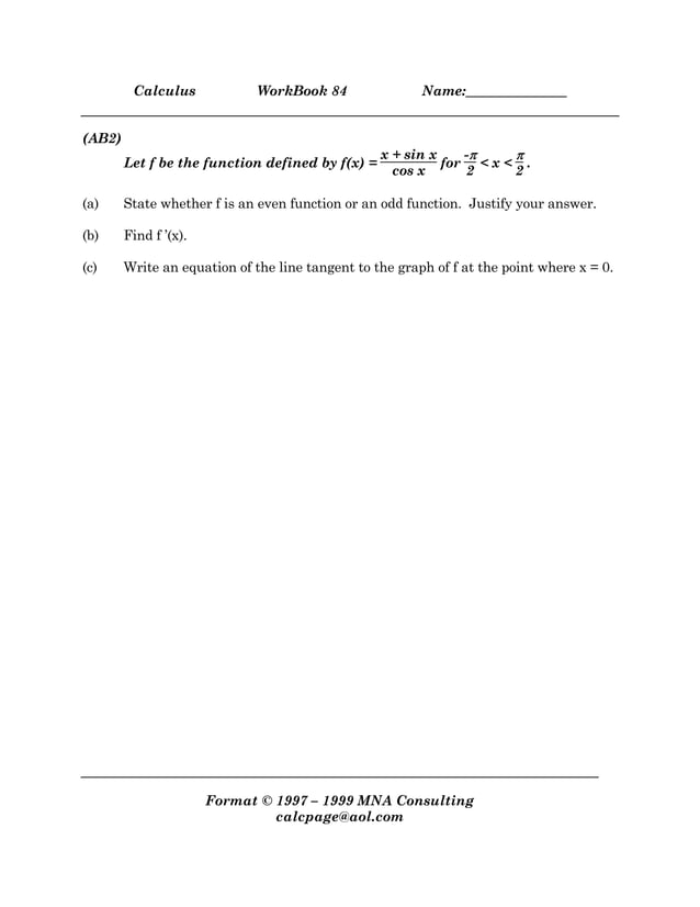 Ap Calculus Frq Worksheet With Solutions Pdf - Adriansonfifth