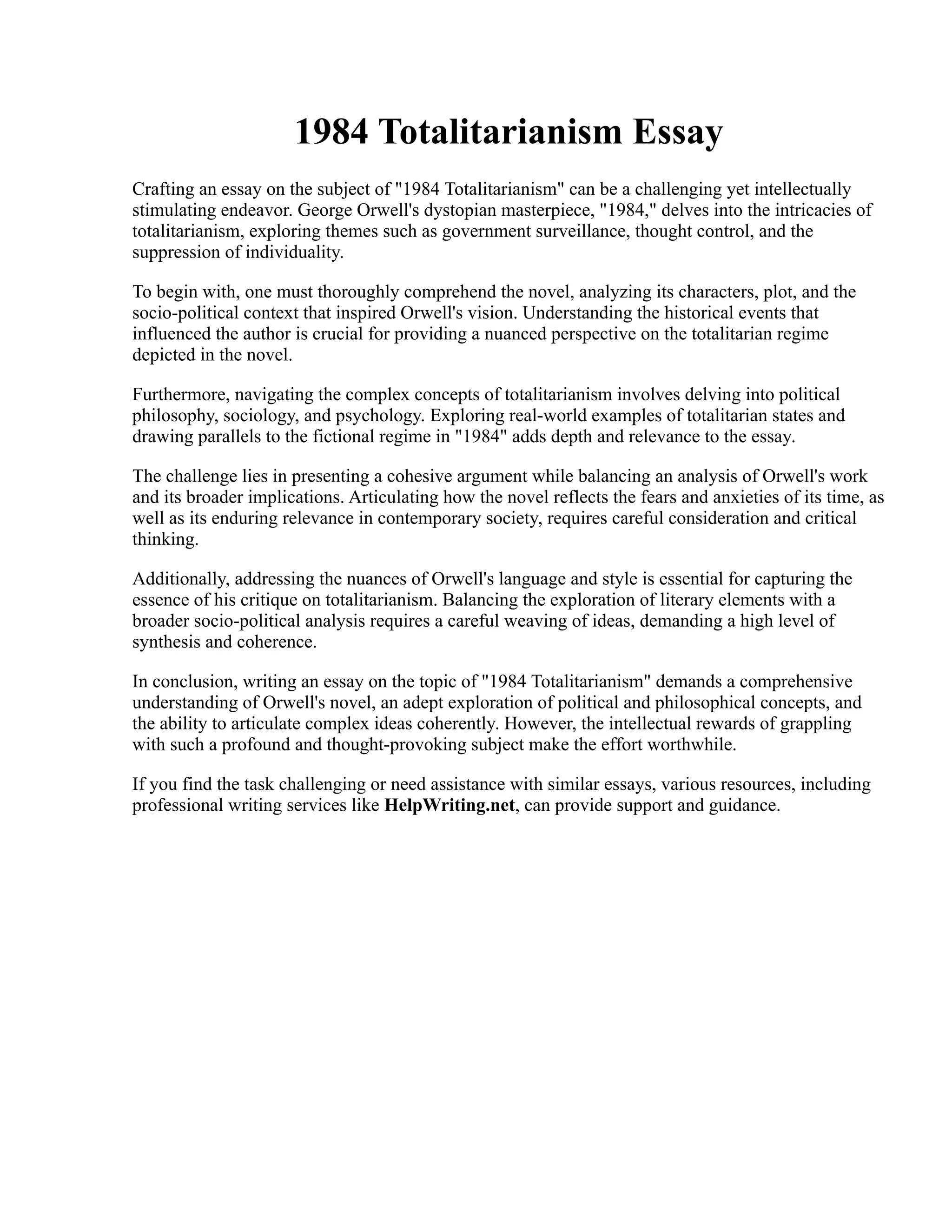 1984 Totalitarianism Essay | PDF